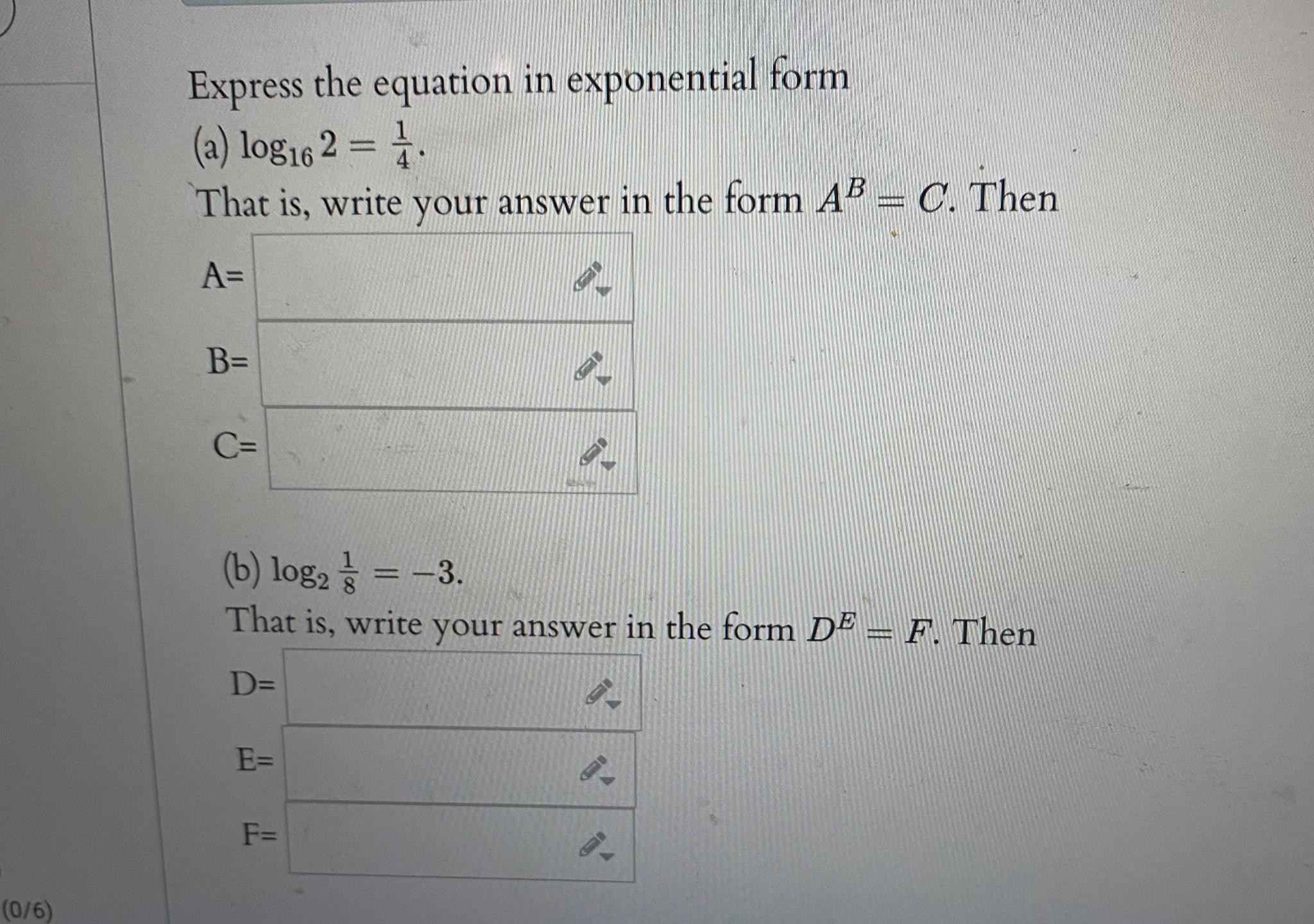 Solved Express the equation in exponential | Chegg.com