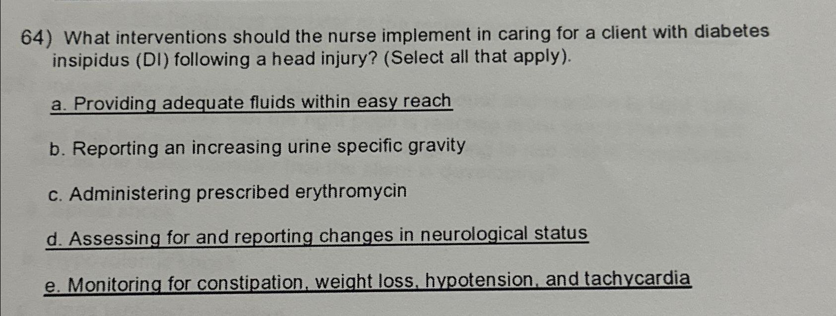 Solved What interventions should the nurse implement in | Chegg.com