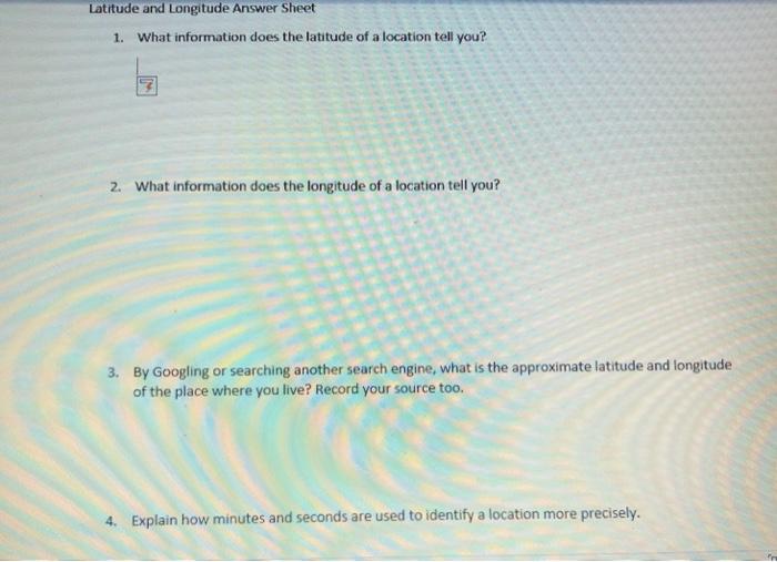Solved Latitude and Longitude Answer Sheet 1. What | Chegg.com