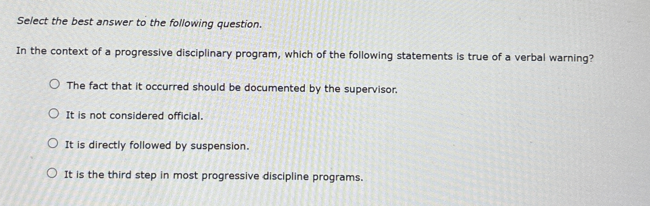 Solved Select the best answer to the following question.In | Chegg.com