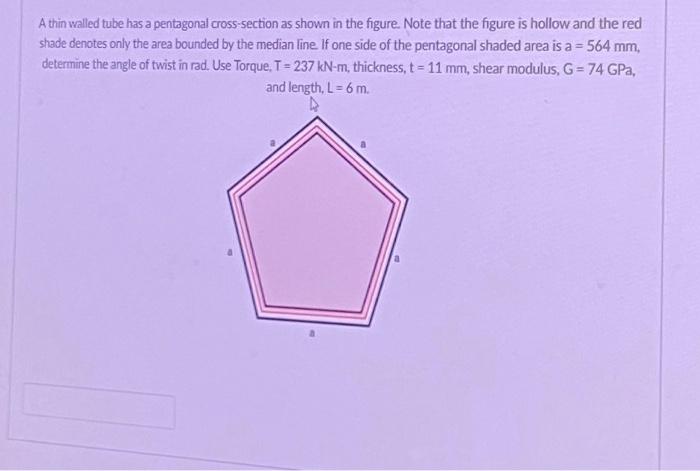 Solved A thin walled tube has a pentagonal cross-section as | Chegg.com