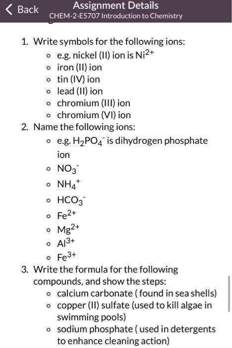 Solved 1. Write symbols for the following ions: - e.g. | Chegg.com