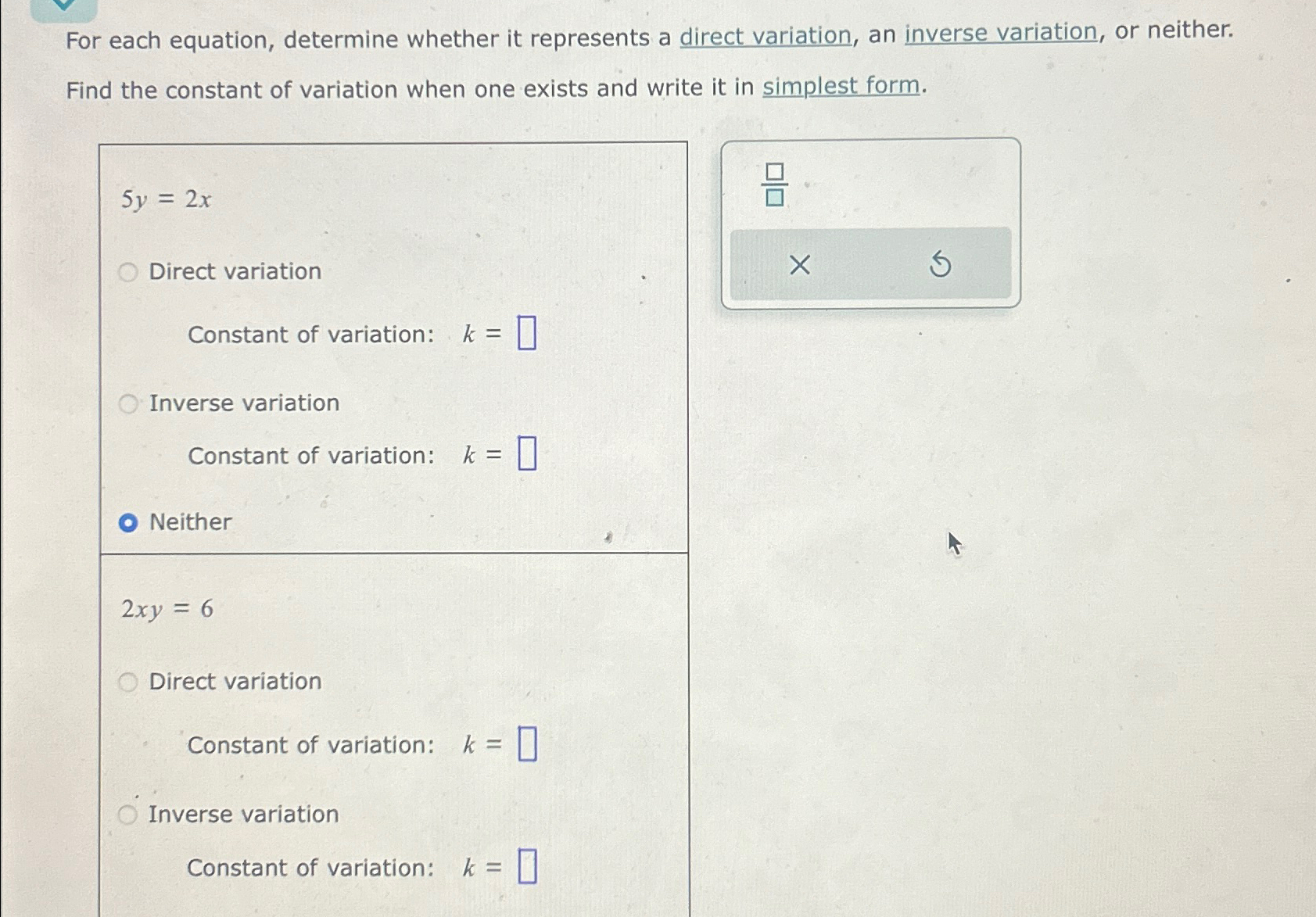 Solved For each equation, determine whether it represents a | Chegg.com