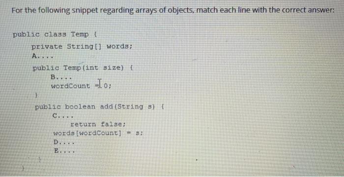Solved For the following snippet regarding arrays of | Chegg.com
