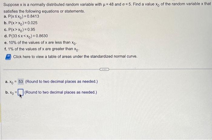 Solved Suppose x is a normally distributed random variable | Chegg.com