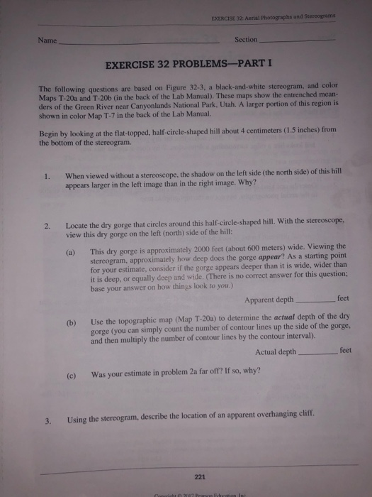 EXERCISE 32 Aerial Photographs and Stereograms Name | Chegg.com