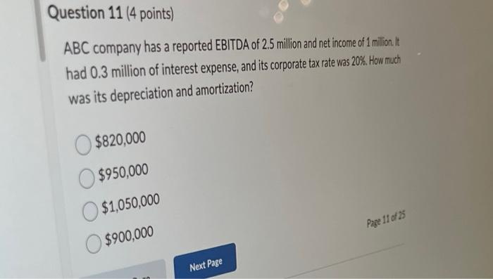 Solved ABC company has a reported EBITDA of 2.5 million and | Chegg.com