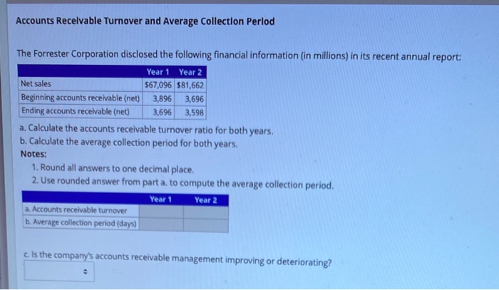 Solved Accounts Receivable Turnover and Average Collection | Chegg.com