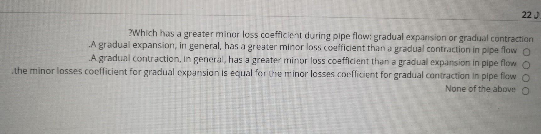 Solved 22 J ?Which has a greater minor loss coefficient | Chegg.com