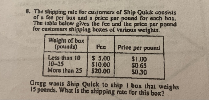Solved 8. The shipping rate for customers of Ship Quick | Chegg.com
