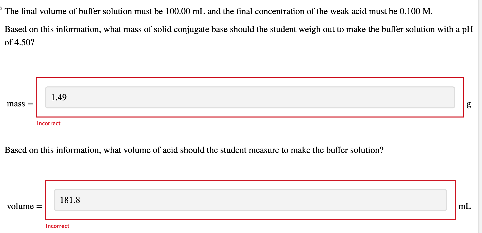 Solved The final volume of buffer solution must be 100.00mL | Chegg.com