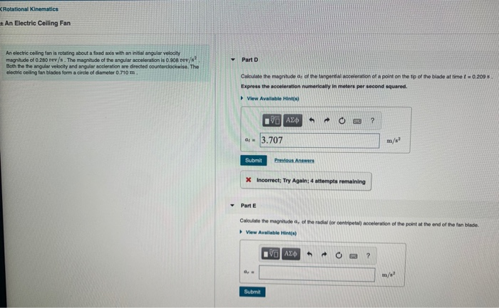 Solved Rotational Kinematics An Electric Ceiling Fan An | Chegg.com