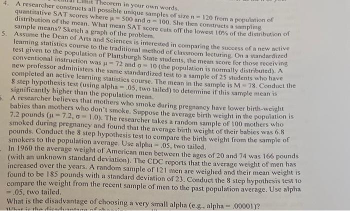 Solved 4. A researcher constructs all Theorem in your own | Chegg.com