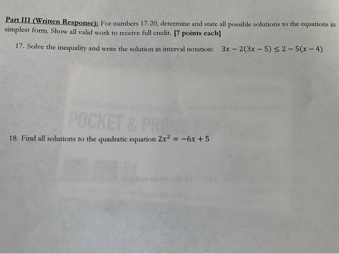 Solved Part III (Written Response): For numbers 17-20, | Chegg.com