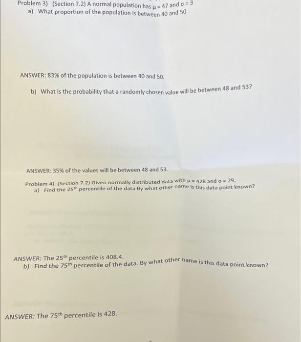 Solved Problem 1): (Section 7.1) Use the TI.84 calculator to | Chegg.com