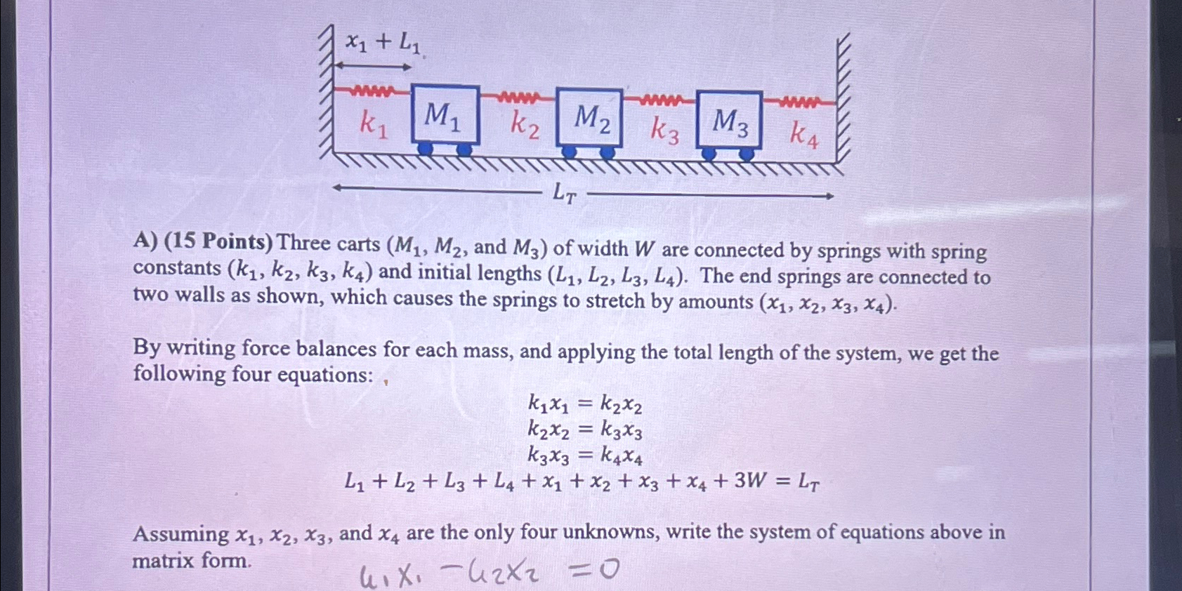 Solved A) (15 ﻿Points) ﻿Three carts , ﻿and (:M3} ﻿of width W | Chegg.com