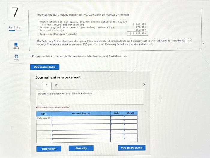 Solved The stockholders' equity section of TVX Company on | Chegg.com