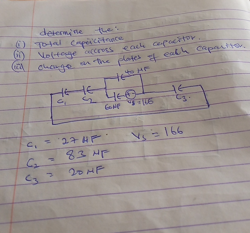 determine the:(i) ﻿Total capacitance(ii) ﻿Voltage | Chegg.com