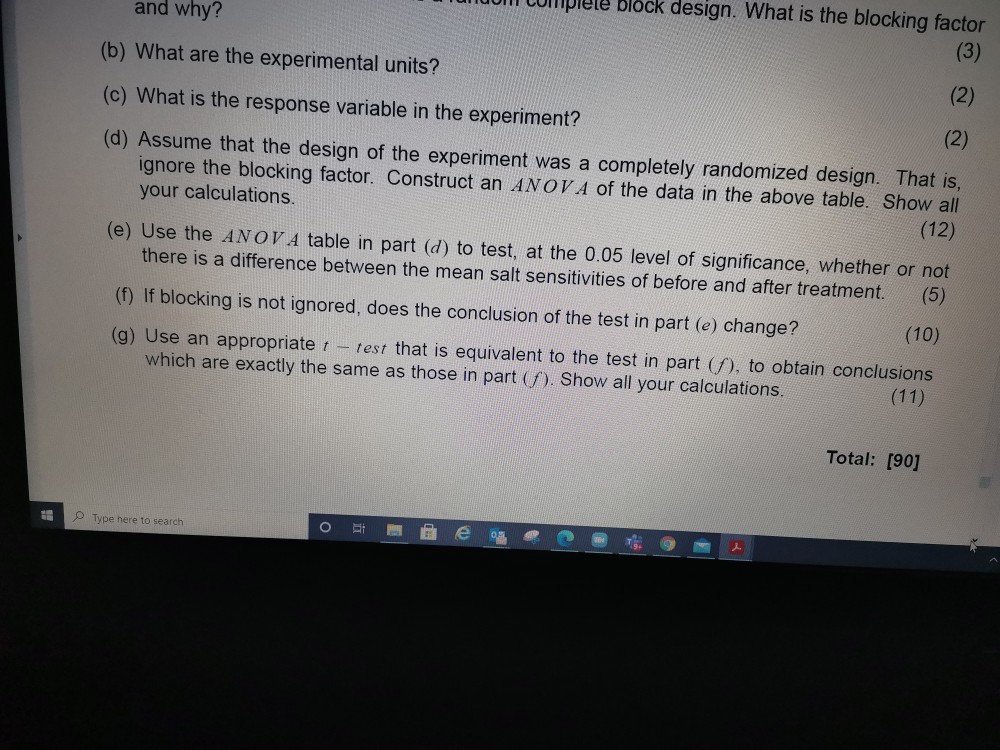 ele block design. What is the blocking factor and | Chegg.com