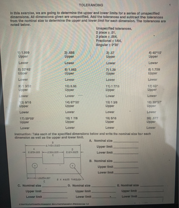 Solved TOLERANCING In this exercise, we are going to | Chegg.com