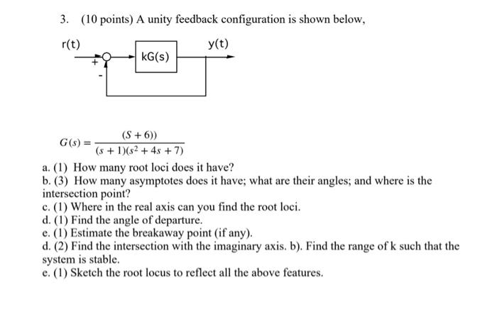 Solved 3. (10 points) A unity feedback configuration is | Chegg.com