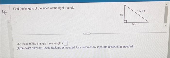 Solved Find the lengths of the sides of the right triangle | Chegg.com
