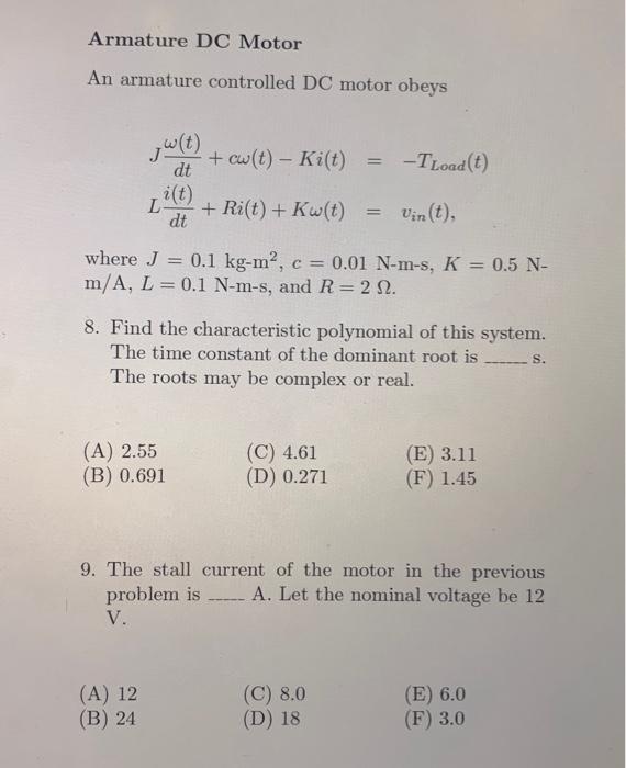 Solved Armature DC Motor An armature controlled DC motor | Chegg.com