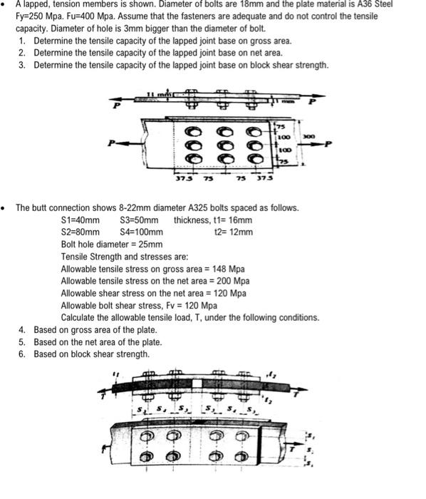 Solved A lapped, tension members is shown. Diameter of bolts | Chegg.com