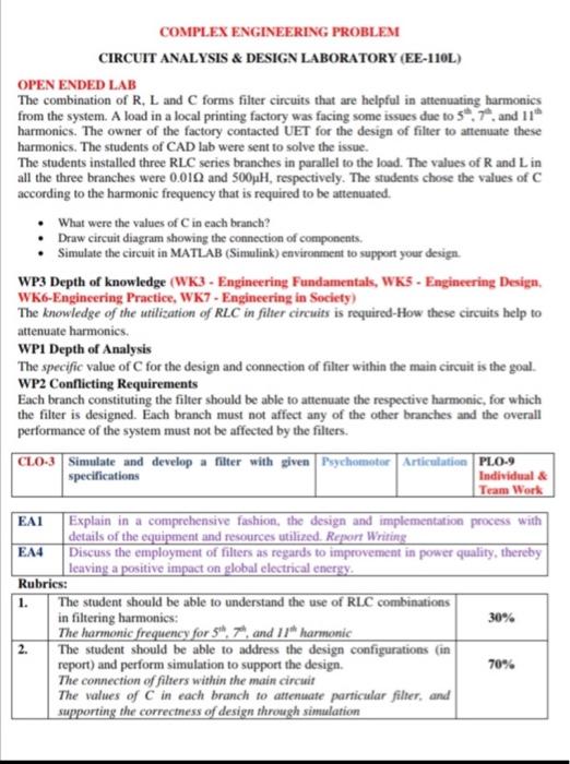 COMPLEX ENGINEERING PROBLEM CIRCUIT ANALYSIS & DESIGN | Chegg.com