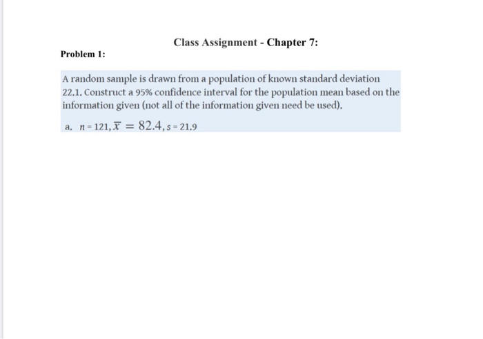 Solved Class Assignment - Chapter 7: Problem 1: A random | Chegg.com