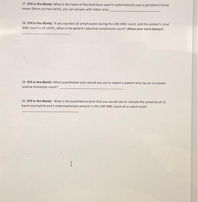 Solved 19. (Fill in the blank): Identify the RBC change | Chegg.com