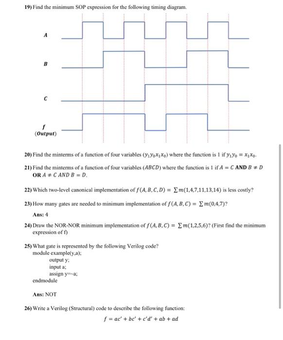 Solved 19) Find the minimum SOP expression for the following | Chegg.com