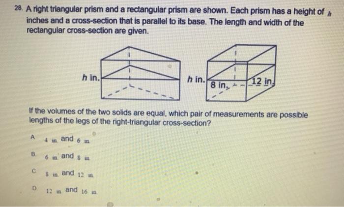 Solved 28. A right triangular prism and a rectangular prism | Chegg.com