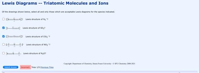 Solved Lewis Diagrams -- Triatomic Molecules and Ions or the | Chegg.com