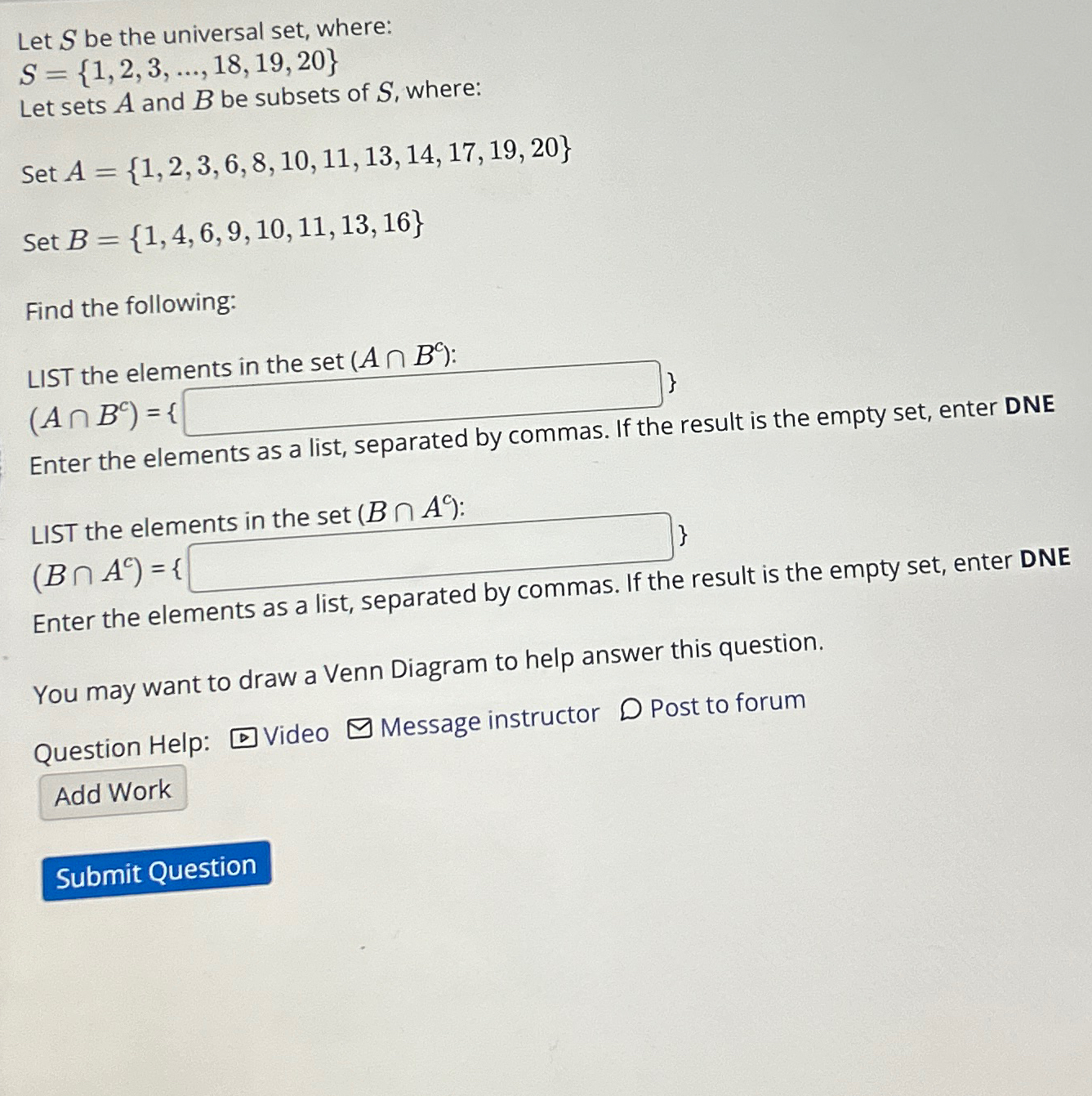 Solved Let S ﻿be the universal set, | Chegg.com
