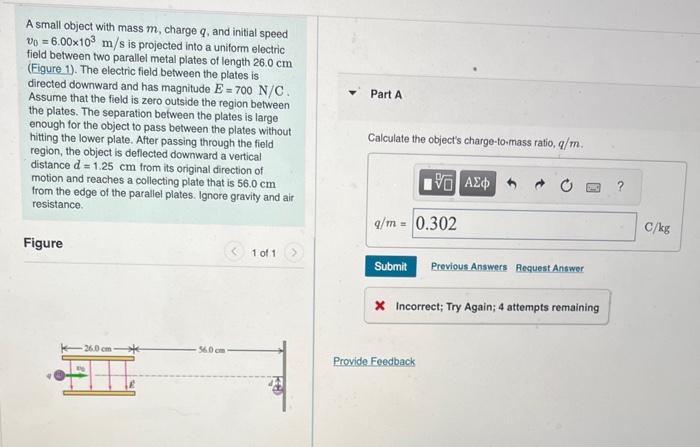 Solved A small object with mass m, charge q, and initial | Chegg.com