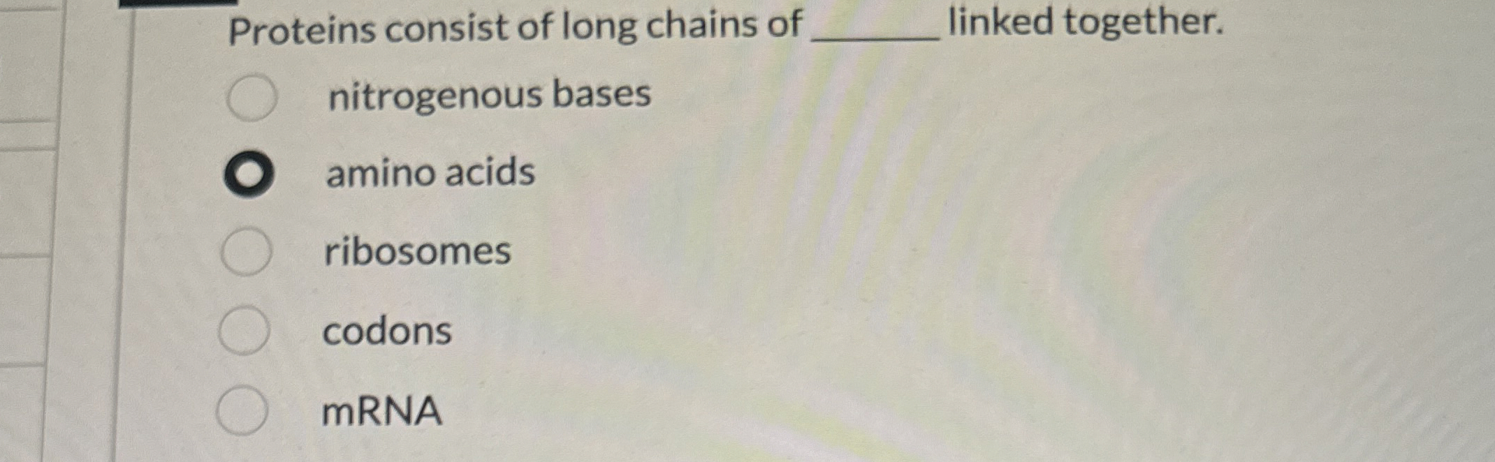 Solved Proteins consist of long chains of q, ﻿linked | Chegg.com