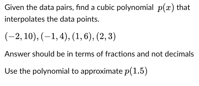 Given the data pairs, find a cubic polynomial p(x) | Chegg.com
