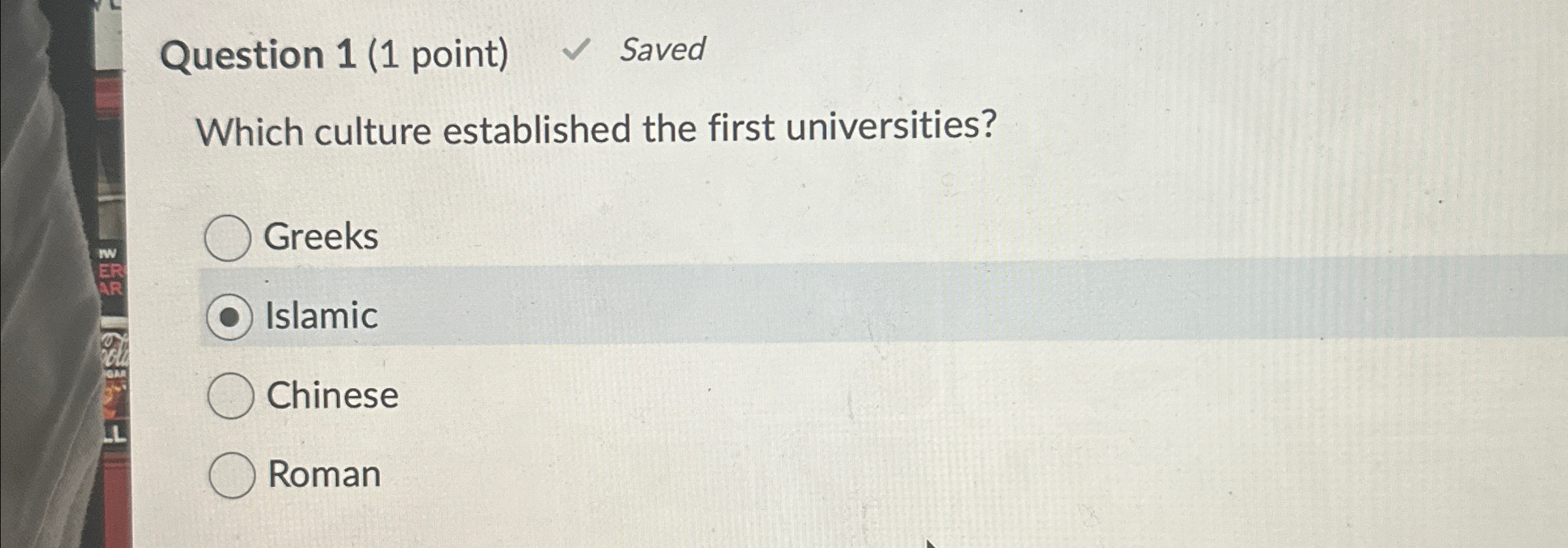 Solved Question 1 (1 ﻿point) ﻿SavedWhich culture | Chegg.com