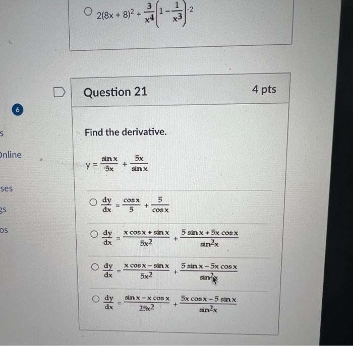 Solved Question 17 Find the derivative. | Chegg.com