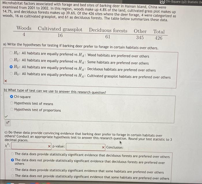 Solved Chi-Square (x2) Statistic D Microhabitat factors | Chegg.com