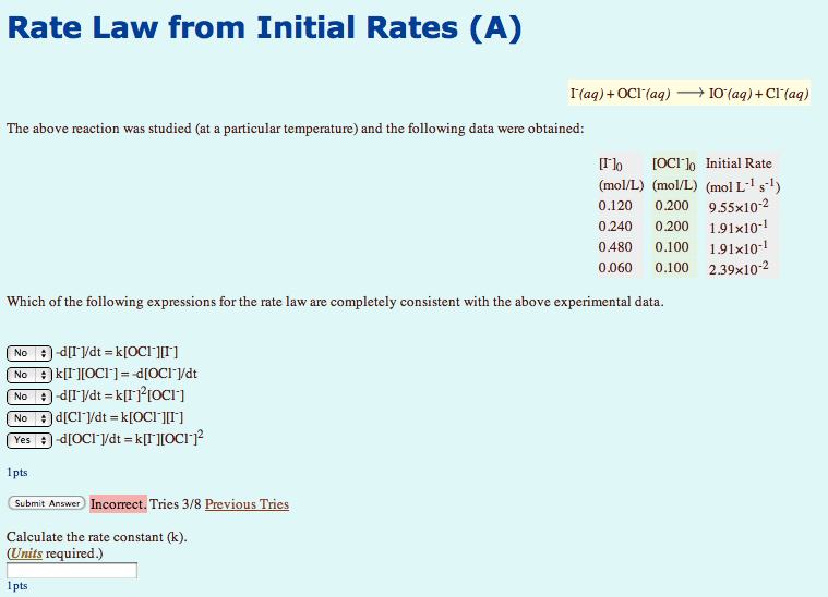 Solved Rate Law from Initial Rates (A) I-(aq) + OCI-(aq) | Chegg.com