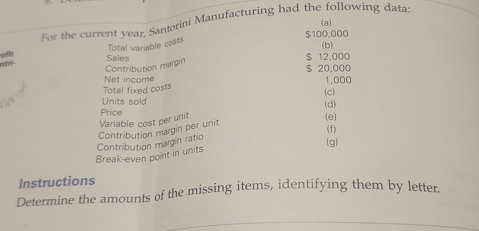 Instructions Determine the amounts of the missing | Chegg.com