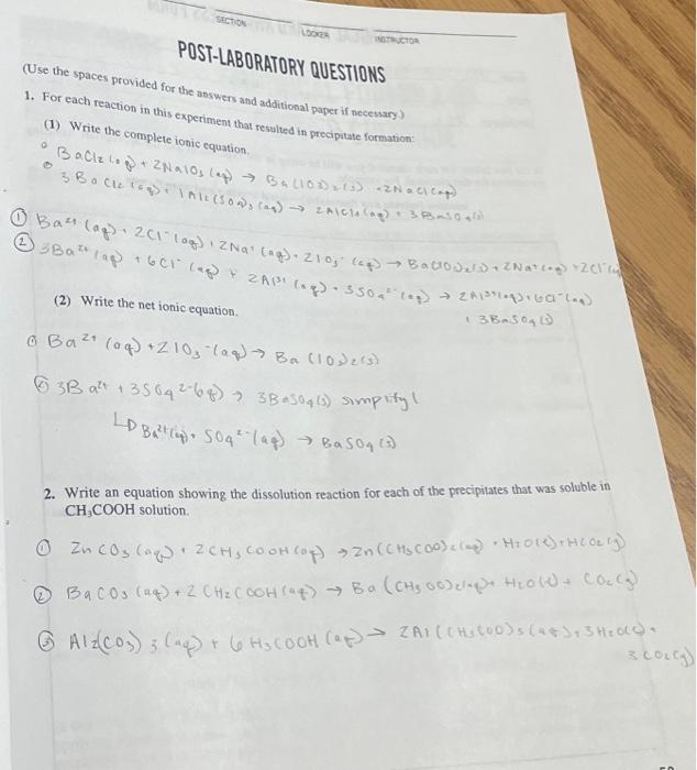 2. Write an equation showing the dissolution reaction | Chegg.com