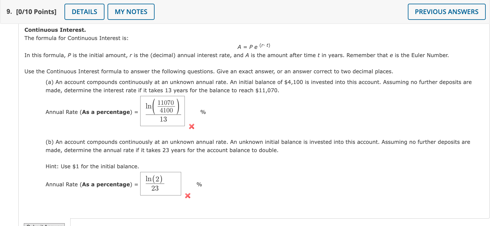 Solved Continuous Interest.The formula for Continuous | Chegg.com