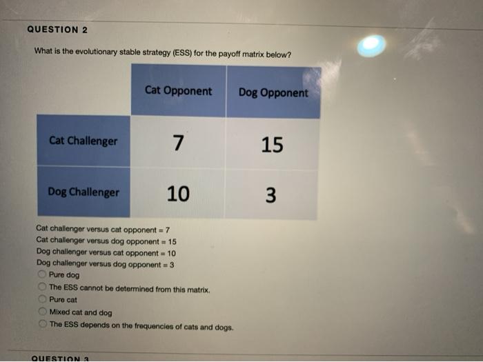 Solved QUESTION 2 What is the evolutionary stable strategy | Chegg.com