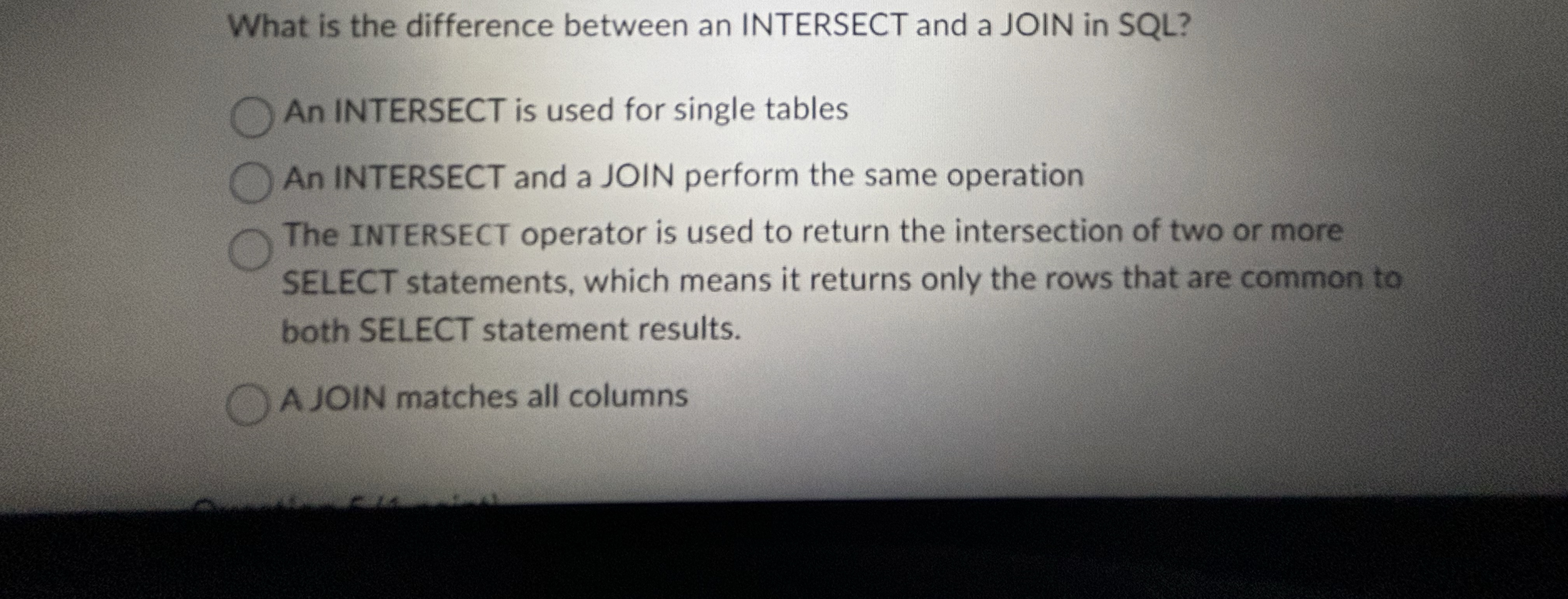 Solved What is the difference between an INTERSECT and a | Chegg.com
