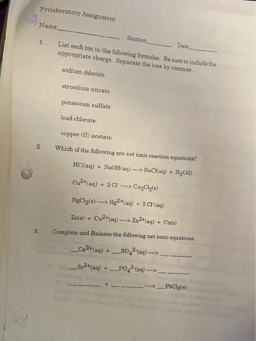 Solved Prelaboratory Assignment Name Section 7 Date List