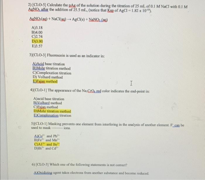 Solved 2) [CLO-5] Calculate the pag of the solution during | Chegg.com