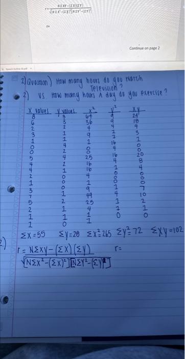 Solved 2. Calculate Pearson's r using the given formula. | Chegg.com